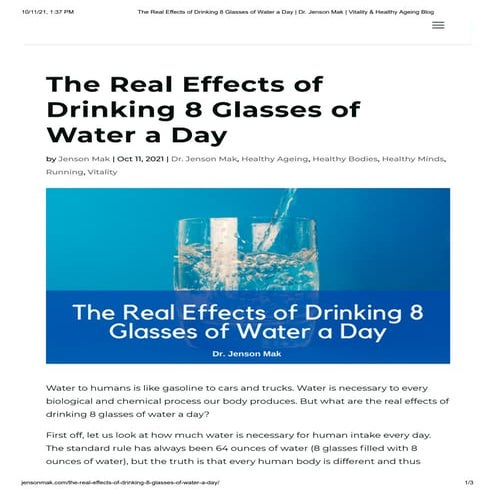 The Real Effects of Drinking 8 Glasses of Water a Day | PDF