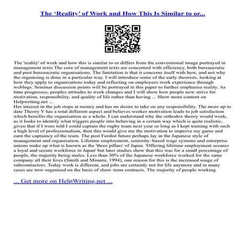 The ‘Reality’ Of Work And How This Is Similar To Or... | PDF