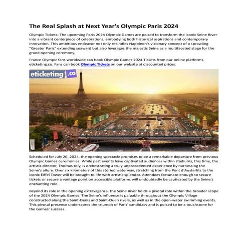 The Real Splash at Next Year's Olympic Paris 2024.pdf | Summer Olympic ...