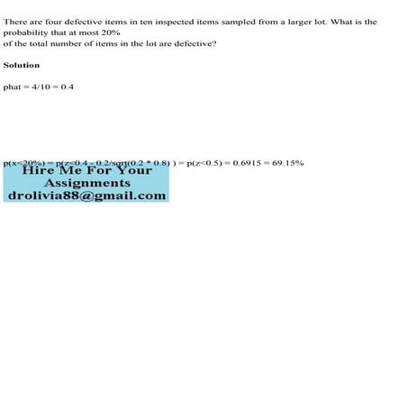 There are four defective items in ten inspected items sampled from a ...