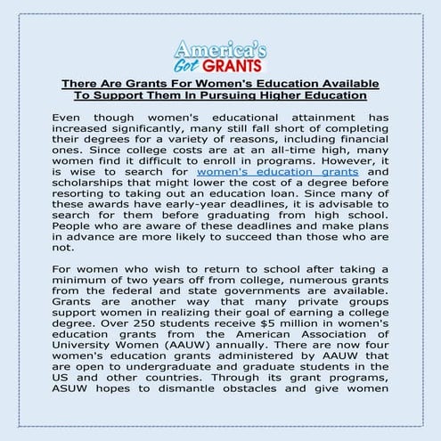 There Are Grants For Women's Education Available To Support Them In ...