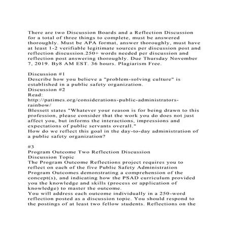 There are two Discussion Boards and a Reflection Discussion for a .docx