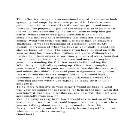 The reflective essay took an emotional appeal. I can sense both sy.docx
