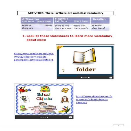 There is there are and class vocabulary | PDF | Homework and Study ...