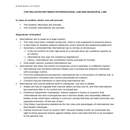 The Relation Between International Law And Municipal Law | PDF