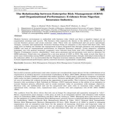 The relationship between enterprise risk management (erm) | PDF
