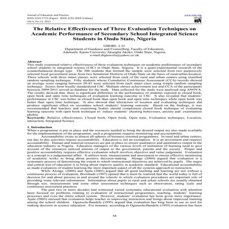 The relative effectiveness of three evaluation techniques on academic ...