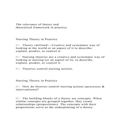The Relevance Of Theory And Theoretical Framework In Practicdocx