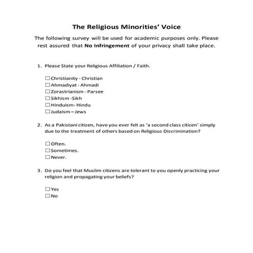 The Religious Minorities Survey - For Thesis Purposes Only | DOCX