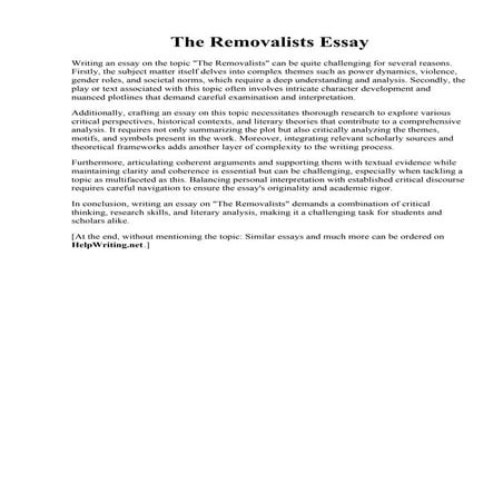 The Removalists Essay. The dramatic technique in The Removalists - My Exam Solution | PDF