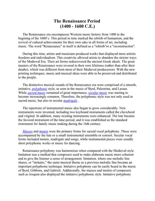 Music of Medieval Renaissance and Baroque Periods | PPTX