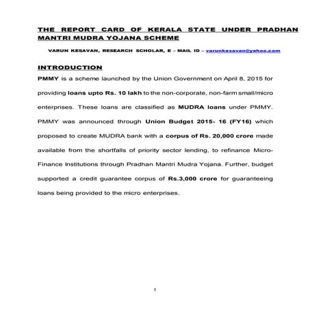 PROJECT REPORT ON MUDRA LOAN | PDF
