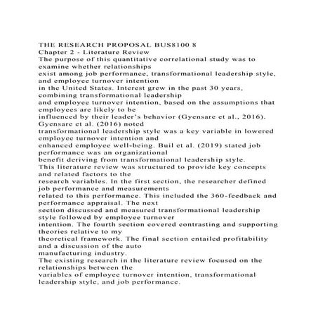 THE RESEARCH PROPOSAL BUS8100 8Chapter 2 - Literature ReviewTh.docx