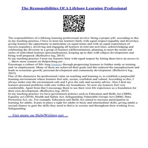 The Responsibilities Of A Lifelong Learning Professional | PDF