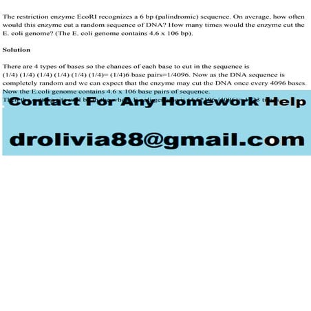 The Restriction Enzyme Ecori Recognizes A 6 Bp Palindromic Sequencpdf