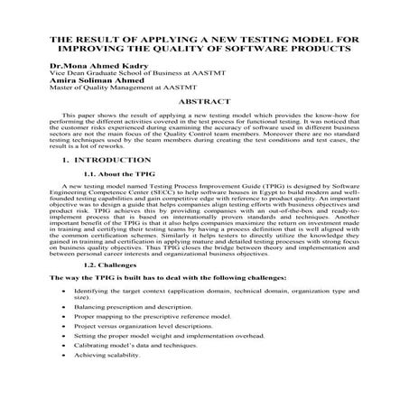 The result of applying a new testing model for improving the quality of ...
