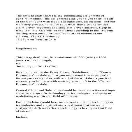 The revised draft (RD1) is the culminating assignment of our first m | PDF