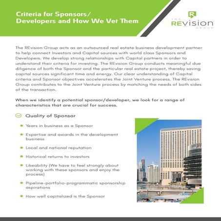 Criteria for Sponsors/Developers and how we vet them | PDF