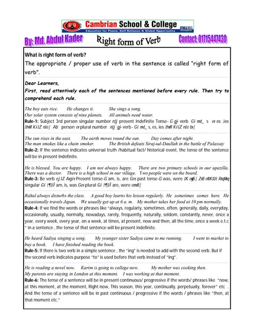 Verb forms tenses class 9 cbse | PPTX