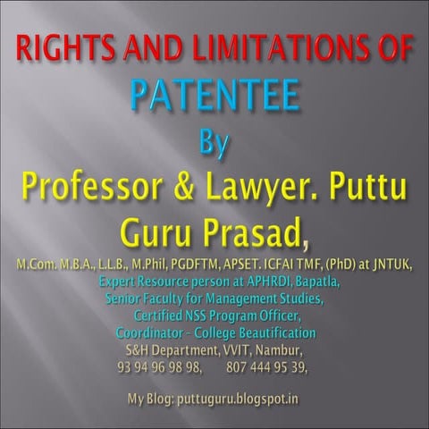 The rights and limitations of patentee ppt | PPT