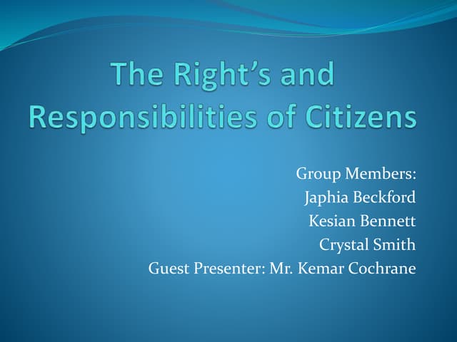 Rights duties and responsibilities of a citizen | PPT