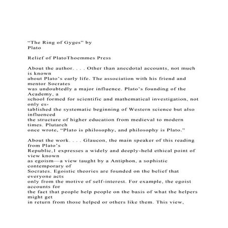 The Ring of Gyges” byPlatoRelief of PlatoThoemmes Press.docx ...