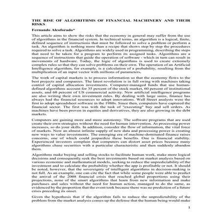 The rise of algorithms of financial machinery and their risks | PDF
