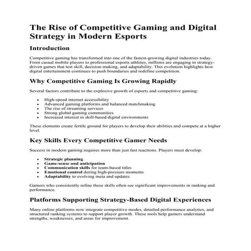 The Rise of Competitive Gaming and Digital Strategy in Modern Esports | PDF