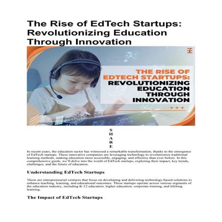 The Rise of EdTech Startups: Revolutionizing Education Through ...