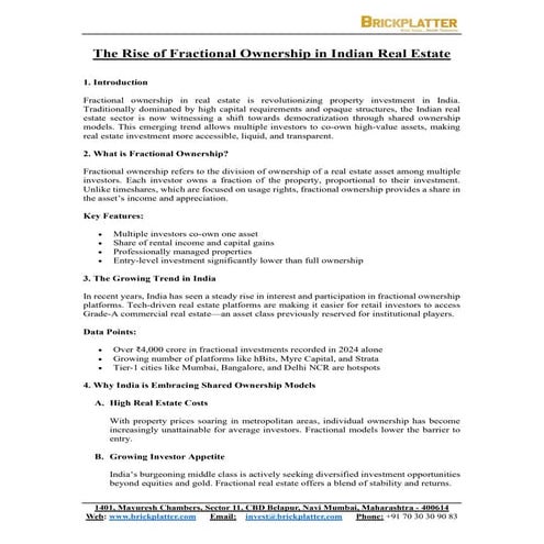 What is Fractional Ownership in Real Estate and How Does it Work | PDF