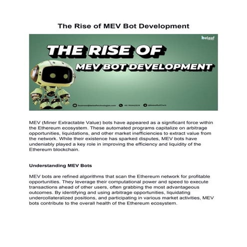 The Rise of MEV Bot Development In Crypto World | DOCX