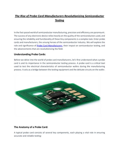 What is a Probe Card, and what Role Does it Play in Semiconductor ...