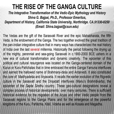 The rise of the ganga culture the integrative transformation of the vedic-epic mythology and ...