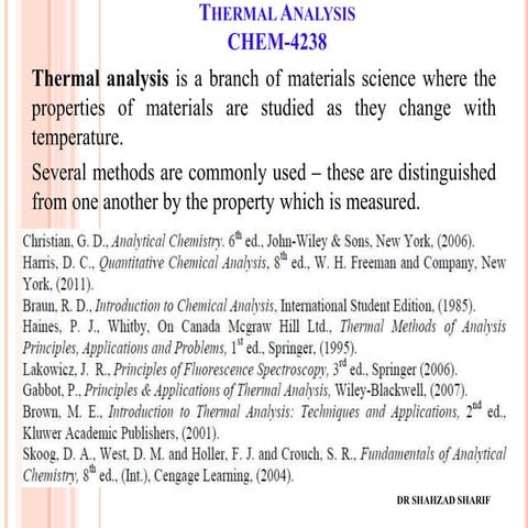 THERMAL ANALYICAL TECHNIQUES TGA-4238.pptx | Chemistry | Science