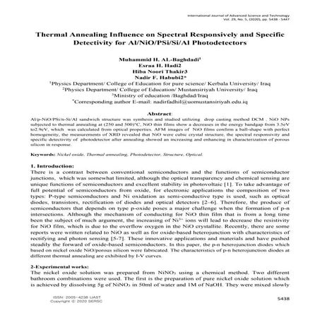 Thermal annealing influence on spectral responsivity and specific detectivity for Al/NiO/PSi/Si ...