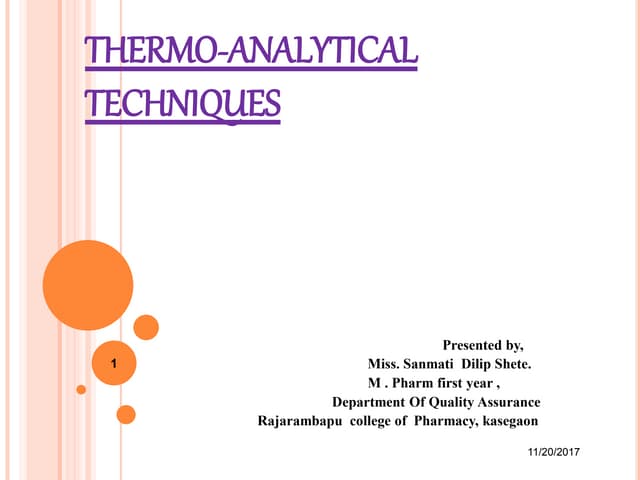 Thermo gravimetric analysis(tga) | PPTX