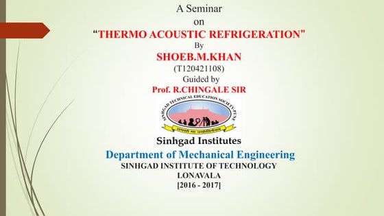 THERMO ACOUSTIC REFRIGERATION | PPT | Chemistry | Science