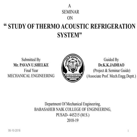 Thermo acoustic refrigeration | PPTX