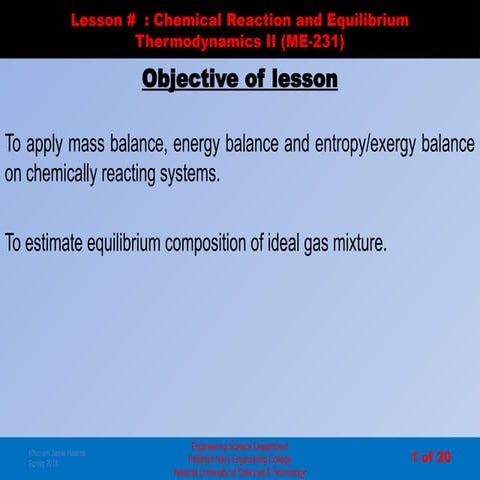 Thermo II Lesson Chemical Reaction and their thermodynamic analysis | PPTX