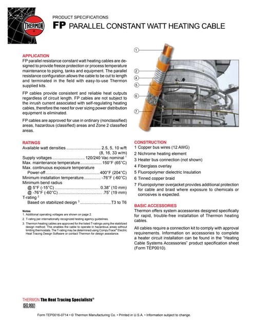 Thermon HTSX Heat Tracing Cable - Spec Sheet | PDF