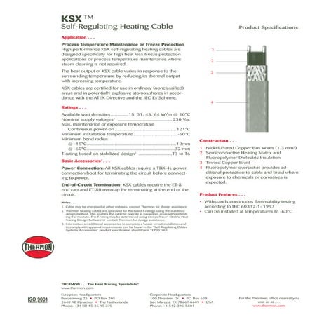 Thermon KSX 15-2 Heat Tracing Cable - Spec Sheet | PDF