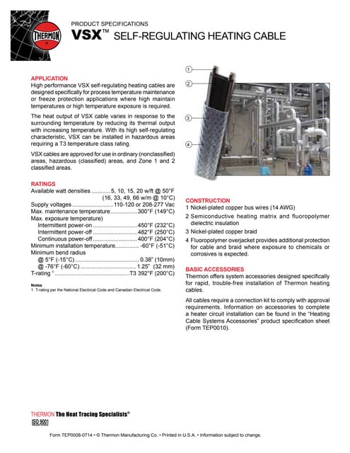Thermon HTSX Heat Tracing Cable - Spec Sheet | PDF