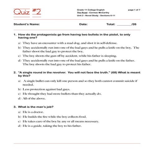 Cormac McCarthy's The road quiz #2 | PDF