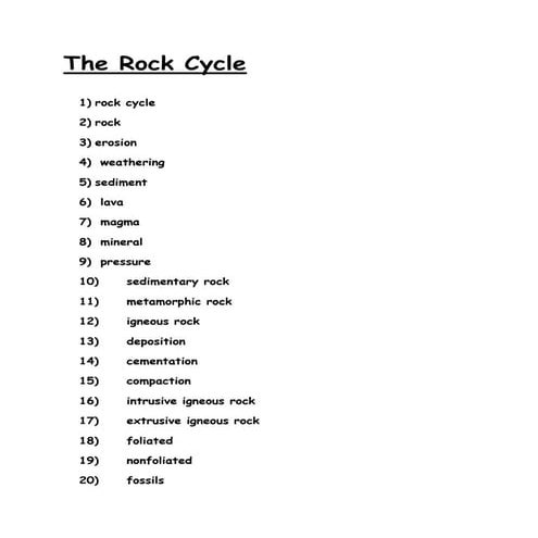 The rock cycle vocabulary list | DOCX
