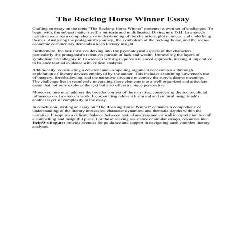 The Rocking Horse Winner Essay. The rocking horse winner irony. Irony ...