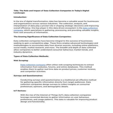 The Role and Impact of Data Collection Companies in Today's Digital ...
