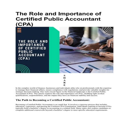 The Role and Importance of Certified Public Accountant (CPA) | PDF
