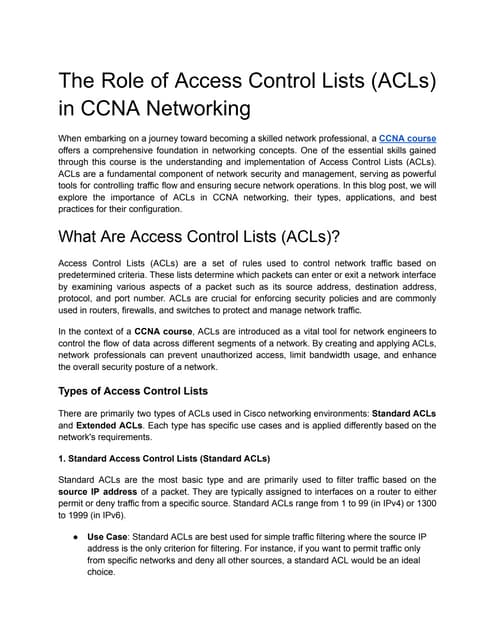 The Role Of Access Control Lists Acls In Ccna Networkingpdf