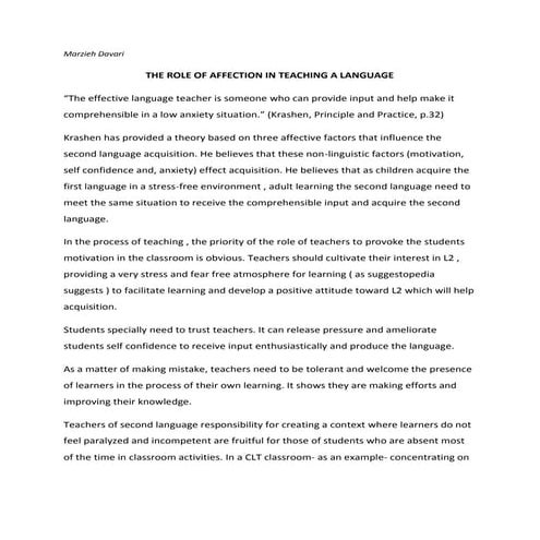 The role of affection in teaching a language | PDF