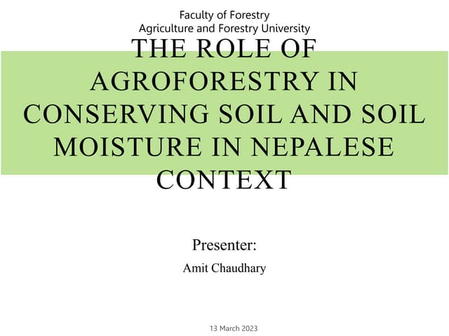 Agroforestry to Soil and Water Conservation | PPTX